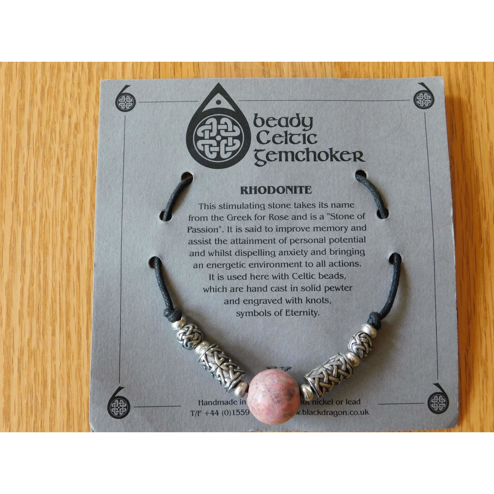 Celtic Pewter Necklace Rhodonite Gem Choker Drum Sphere – Celtic Craft Shop